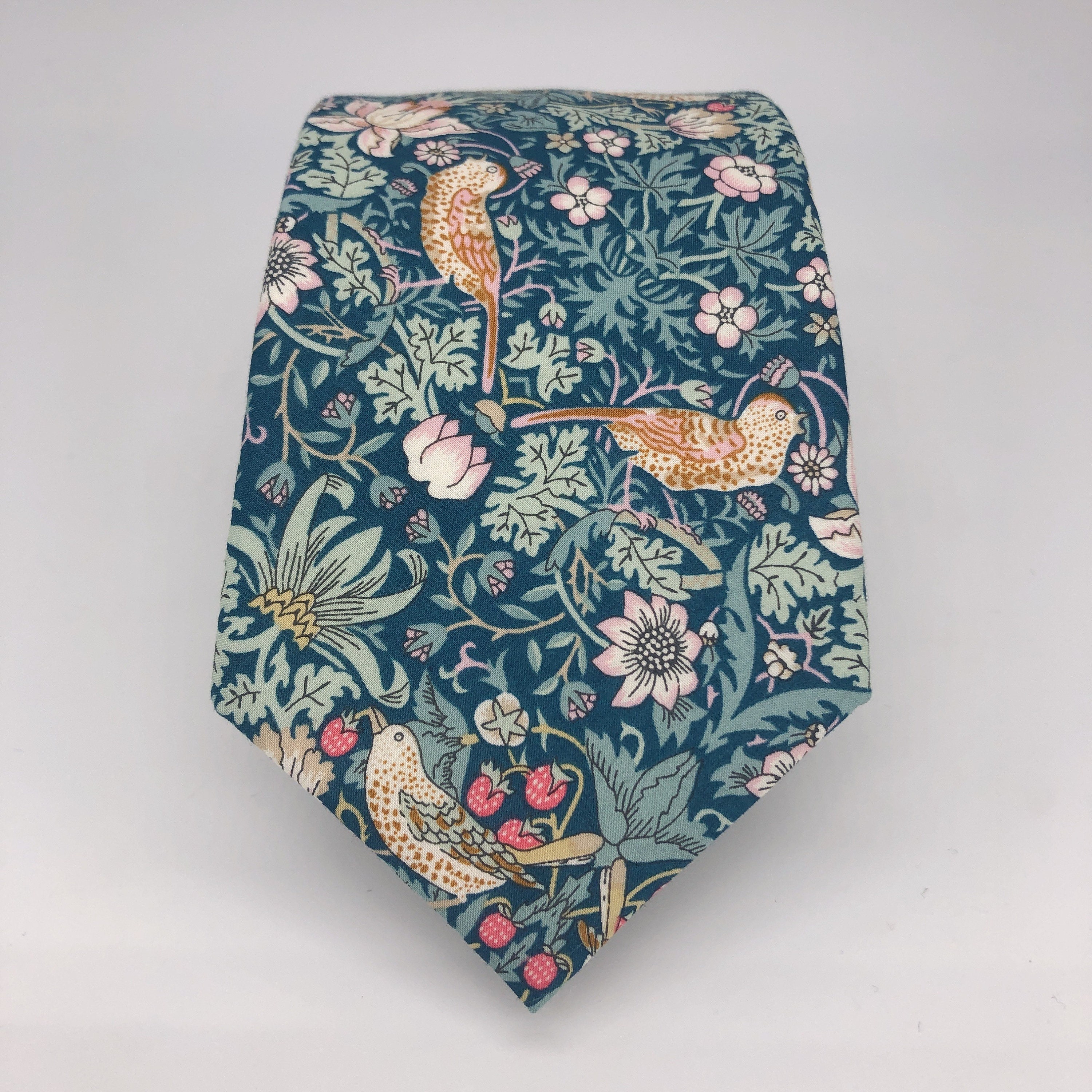 Liberty Tie in Green Strawberry Thief Birds Motif Matching - Etsy UK