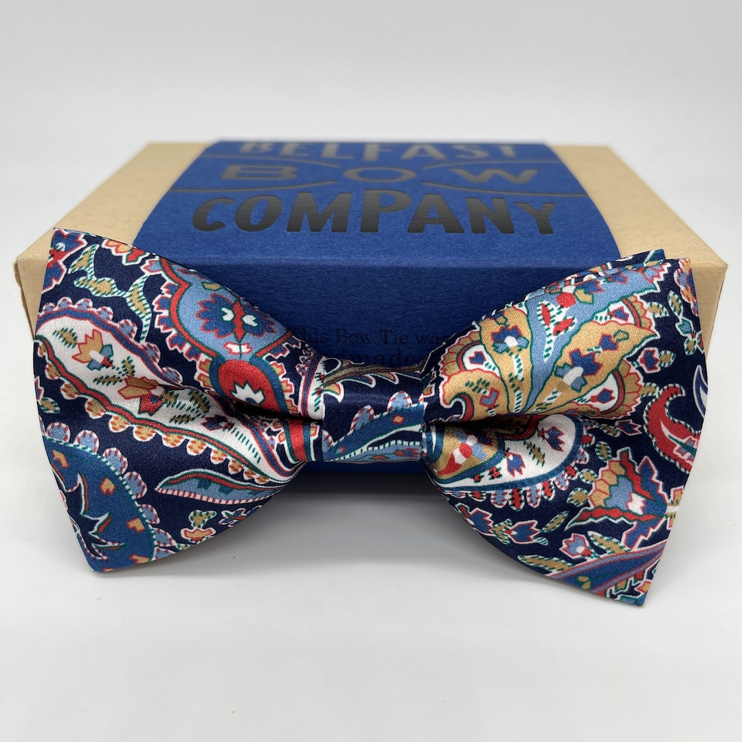 Liberty Bow Tie in Navy Blue Paisley Silk Matching Cufflinks & Pocket ...