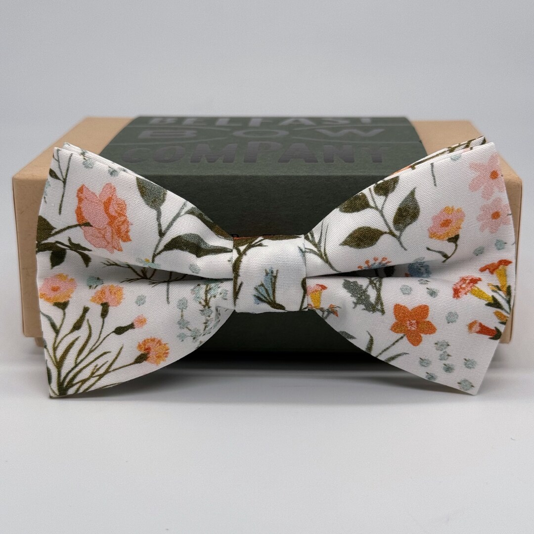 Boho Blooms Bow Tie in Spring Garden - Sage Green Blush Soft Orange ...