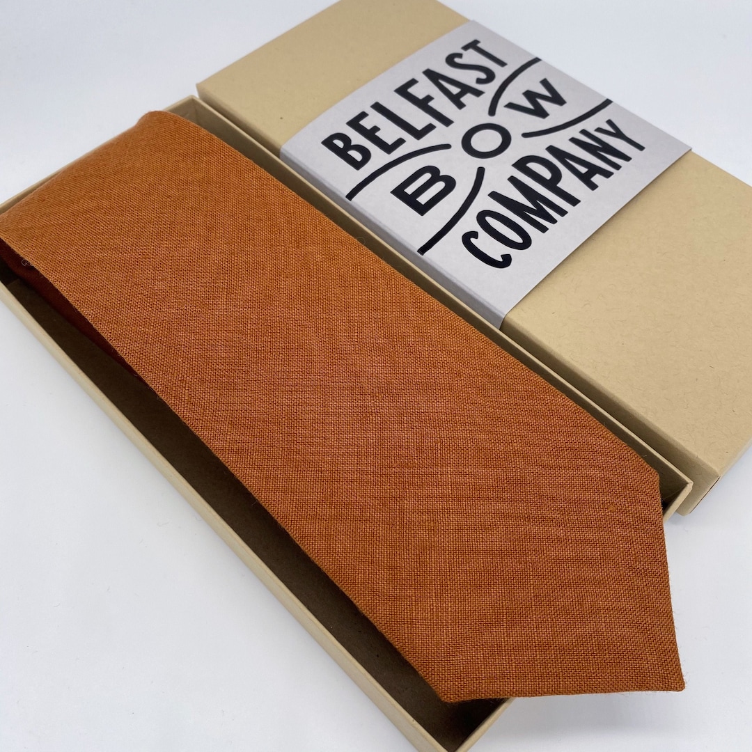 Irish Linen Tie in Burnt Orange - Matching Pocket Square & Cufflinks ...