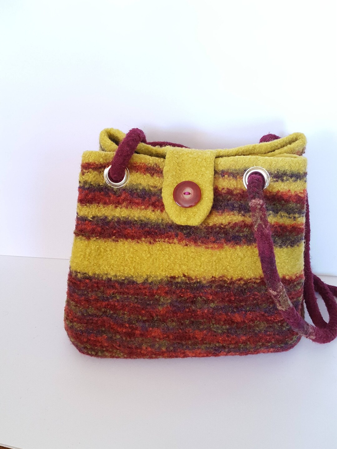 Wool Felted Purse Handbag Shoulder Bag Wool Yarn Felted Handknit Purse ...