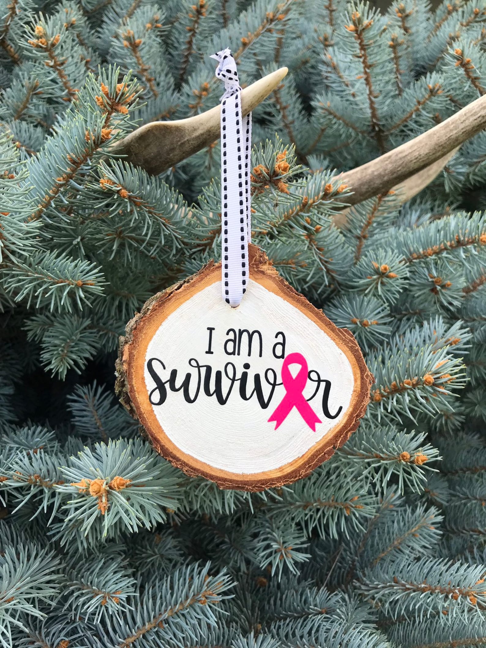 I Am a Survivor Wooden Slice Ornament, Breast Cancer Survivor Christmas ...