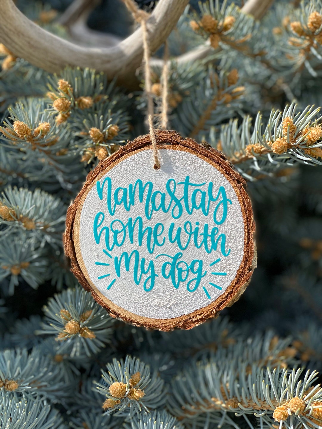 Namastay Home With My Dog Wood Slice Ornament, Namastay Yoga Wood Slice ...