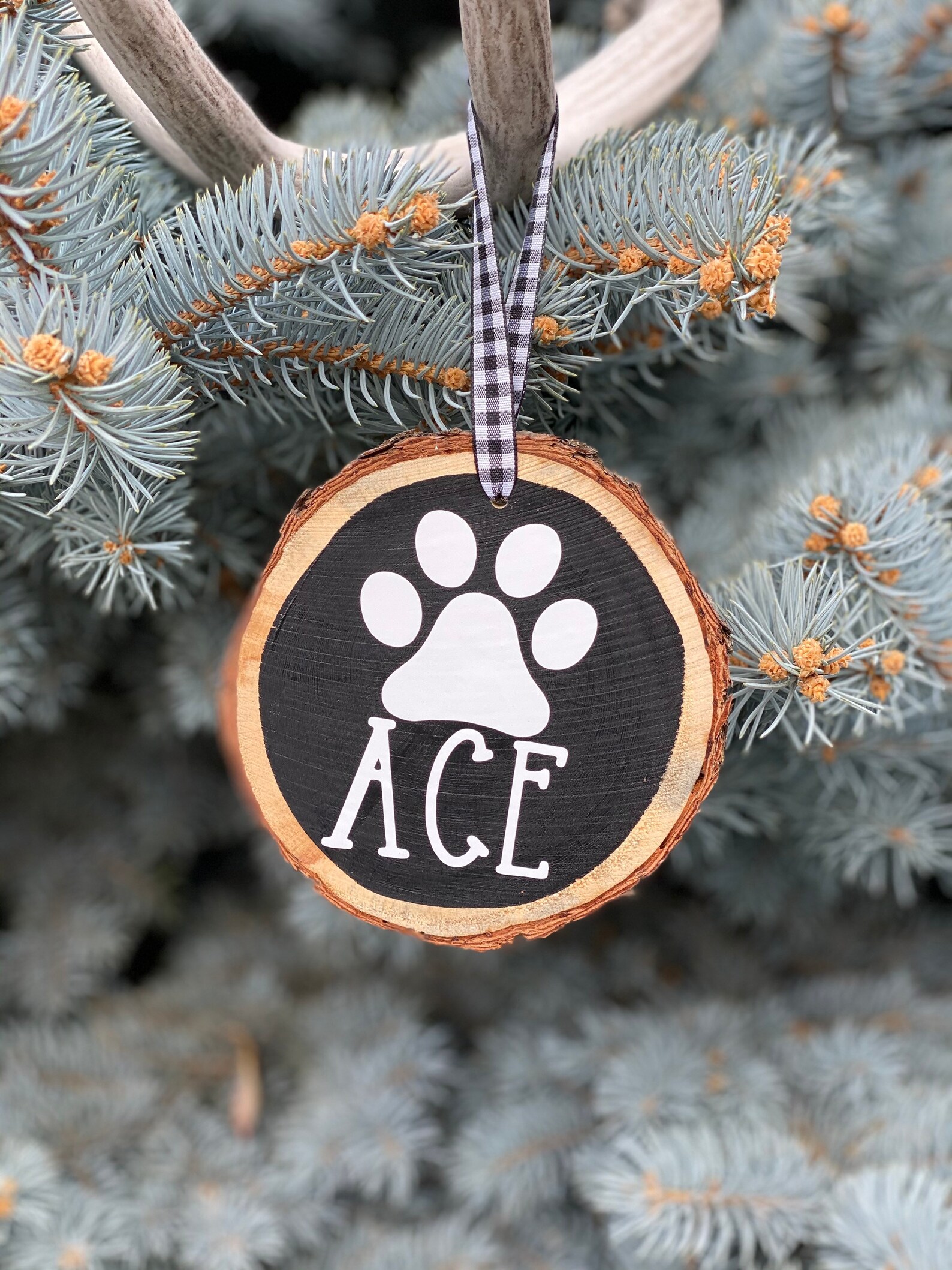 Dog Name Wood Slice Ornament Customized Pet Dog Paw Name | Etsy