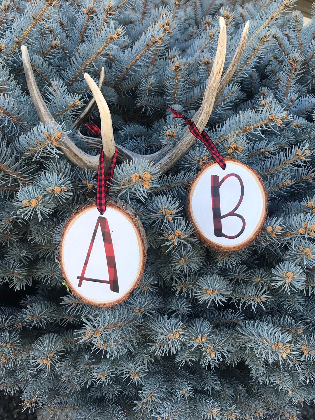 Plaid Monogram Ornament, Handmade Monogram Letter Christmas Ornament ...