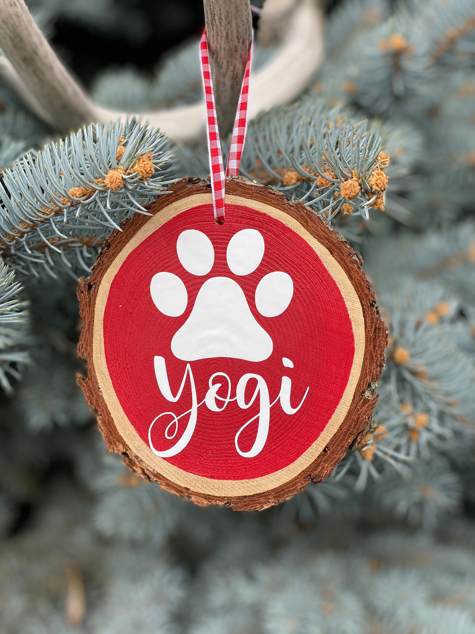 Dog Name Wood Slice Ornament Customized Pet Dog Paw Name | Etsy