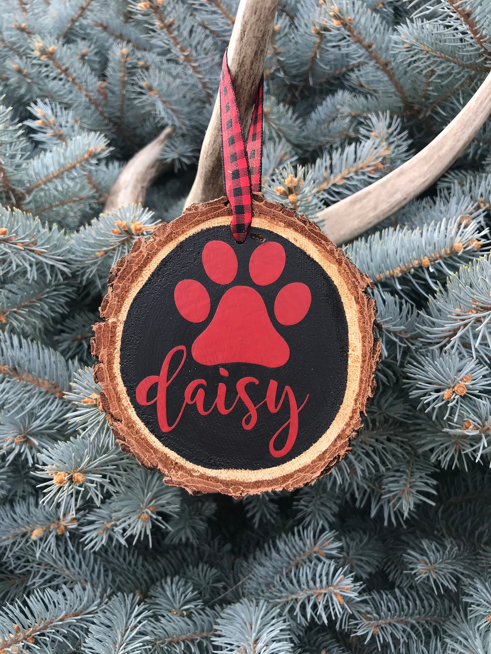 Dog Name Wood Slice Ornament Customized Pet Dog Paw Name - Etsy