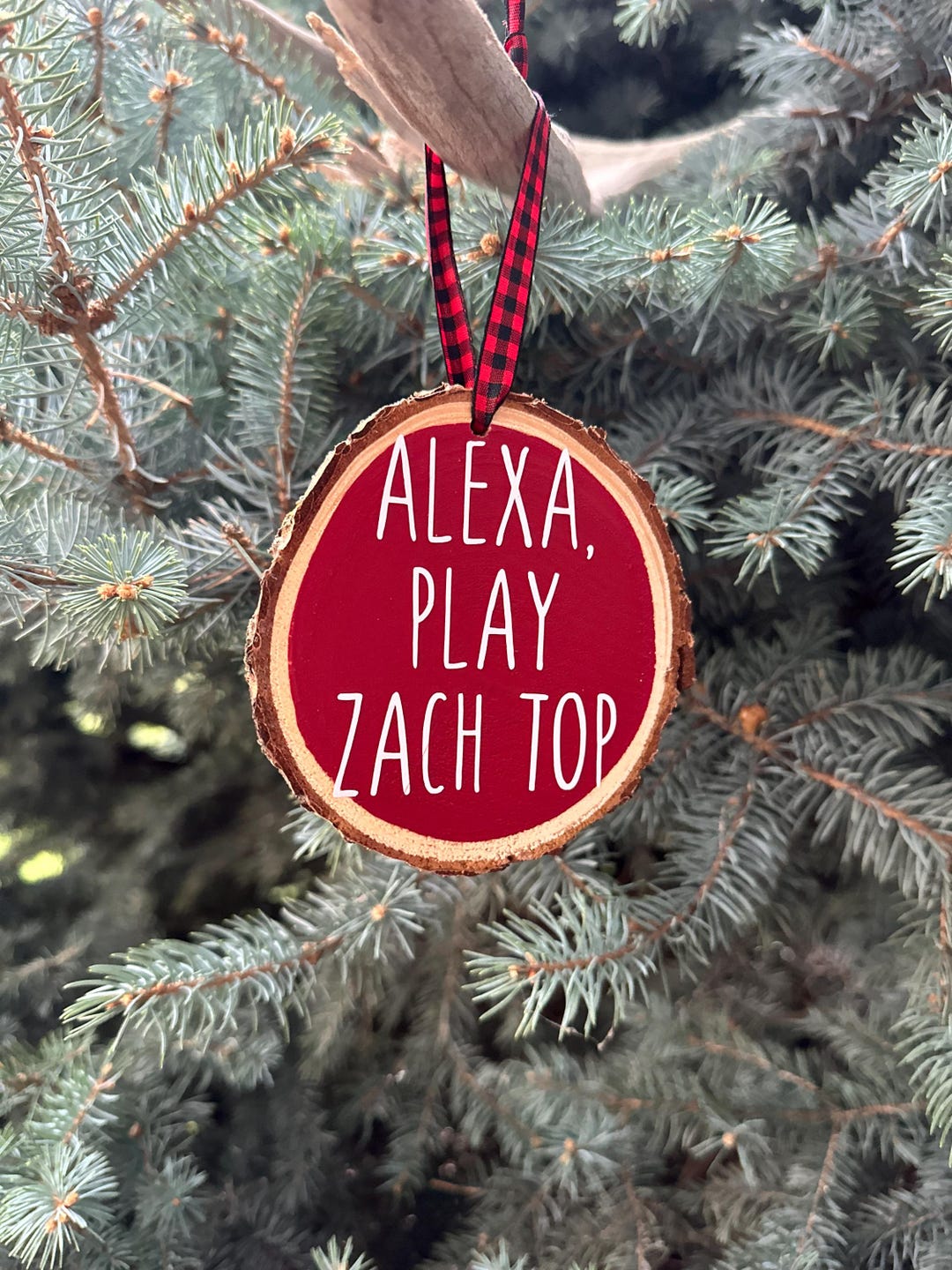 Alexa Play Zach Top Wood Slice Christmas Ornament, Alexa Humor Wooden ...