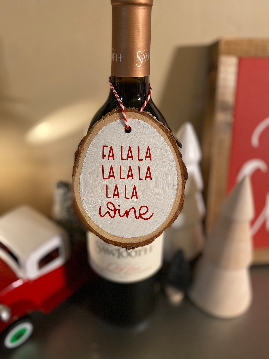 Fa La La La La Wine Wood Slice Alcohol Label, Hand Crafted Wooden Slice ...