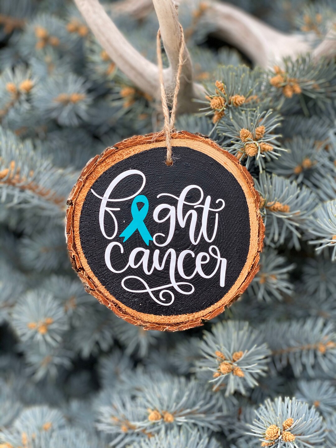 Fight Cancer Wooden Slice Ornament, Breast Cancer Ornament, Cancer ...