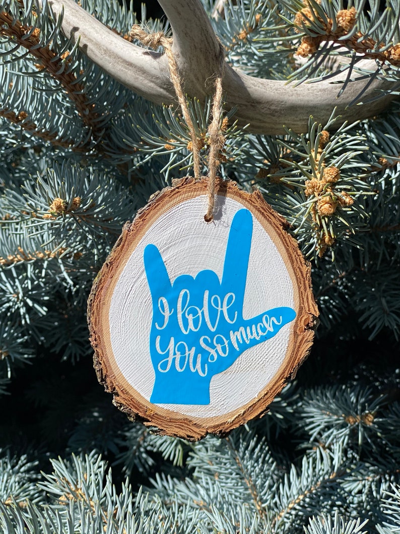 I Love You so Much Sign Language Wood Slice Decor, Wood Slice Ornament ...