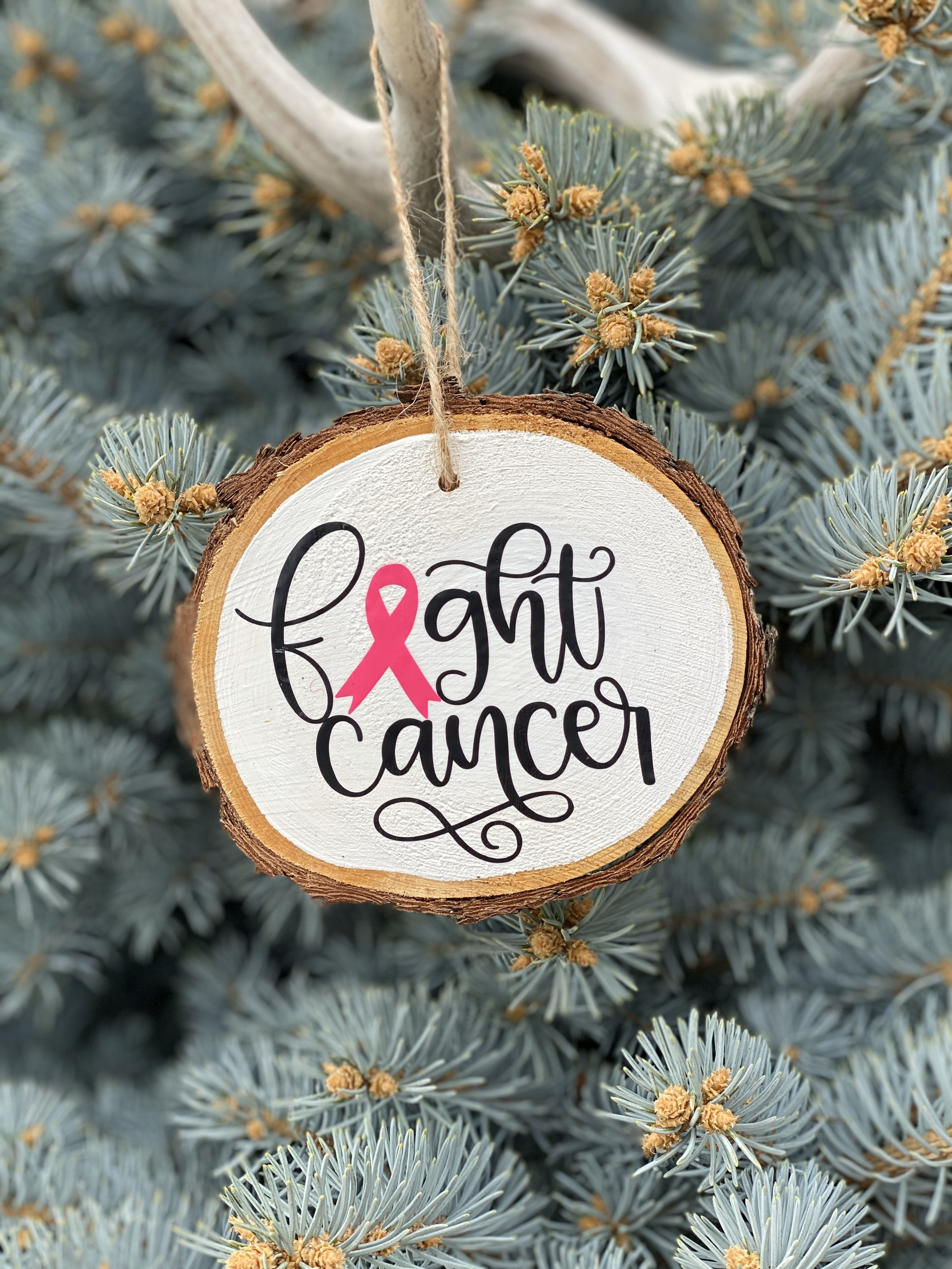 Fight Cancer Wooden Slice Ornament, Breast Cancer Ornament, Cancer ...