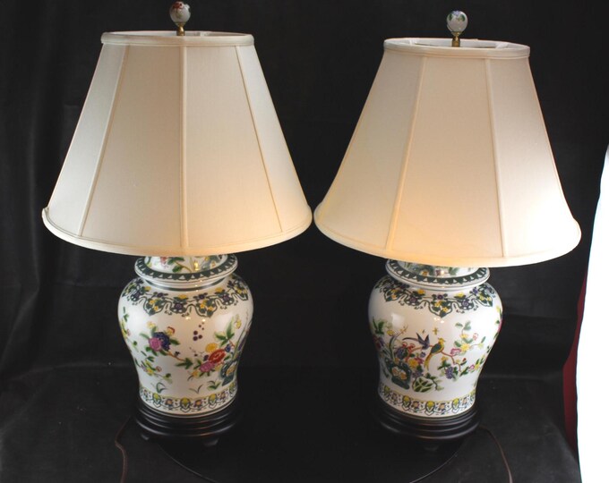 Porcelain Temple Jar Table Lamps: Exotic Birds & Floral Asian Decor - Etsy