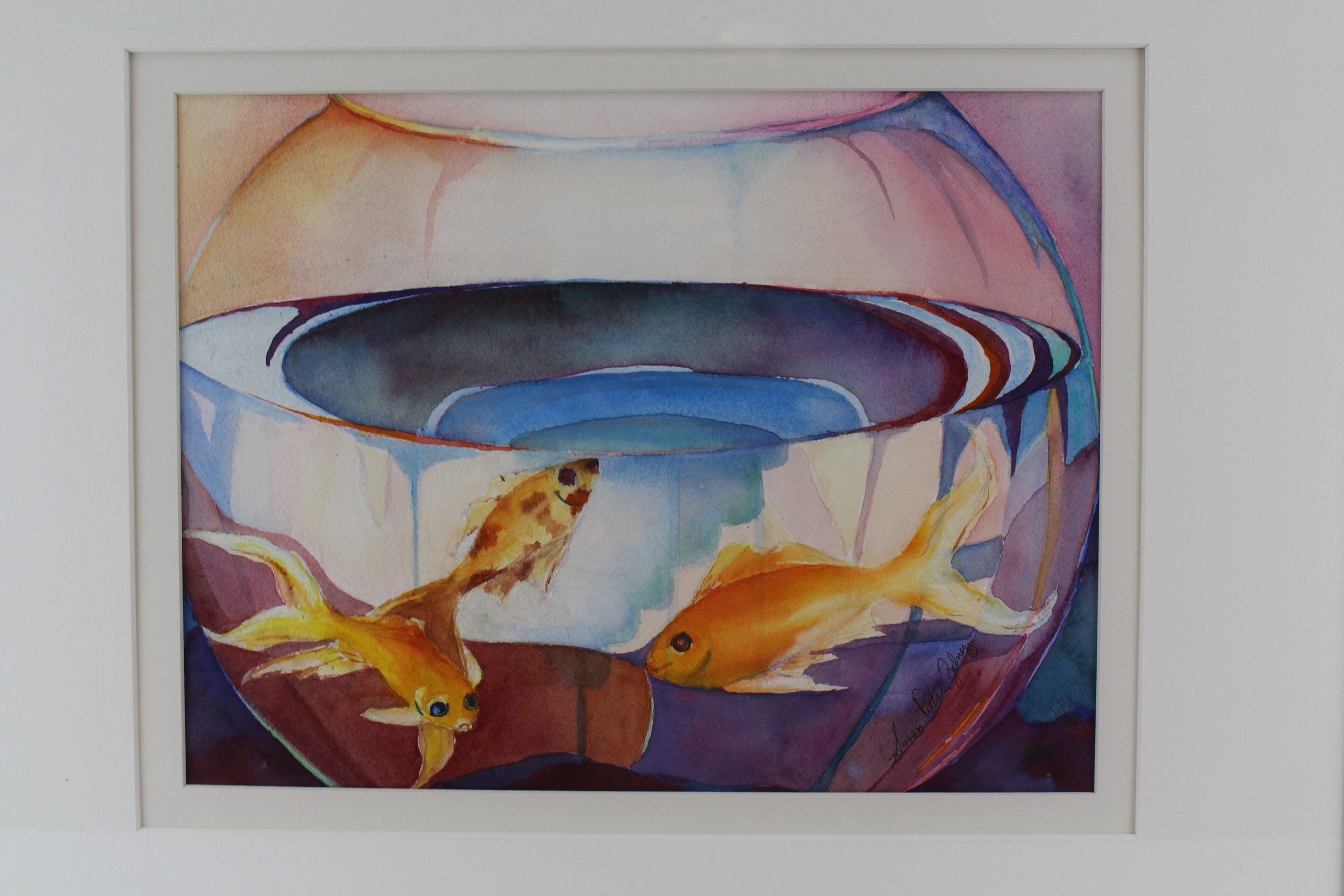 Vintage Watercolor Painting Fish Bowl Tropical Goldfish Susan | Etsy