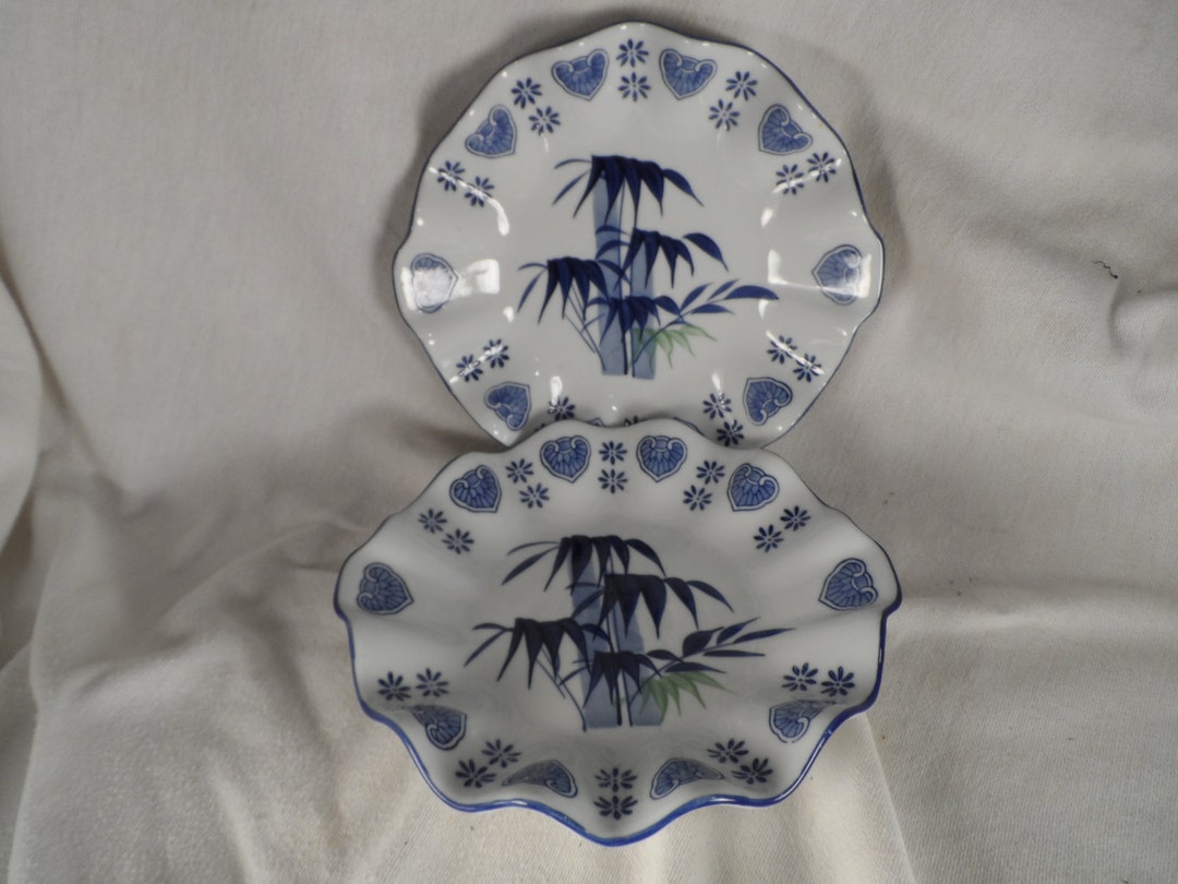Asian Porcelain Bamboo Plate-bamboo Pattern Scaloped Edge Fine China ...