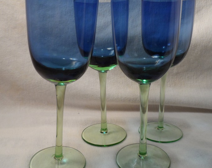 Wine Glasses Beautiful Blue & Green 4 Vintage - Etsy