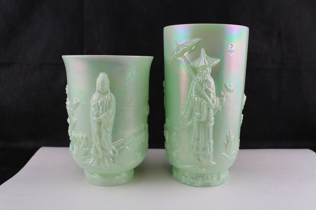 Art Glass Vase-pair Fenton Art Glass, Mandarin Vase, Iridized Sea Mist ...