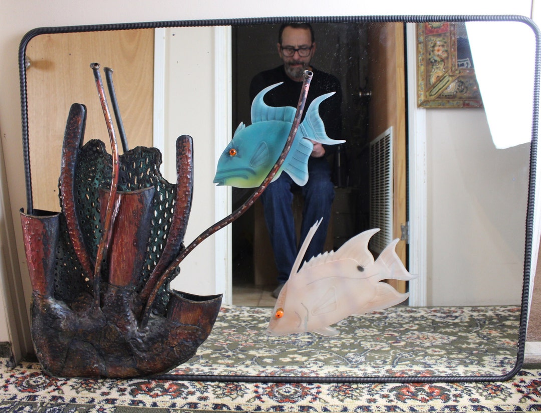 Decorative Art Glass Wall Mirror Etched Tropical Fish and Coral 3D ...