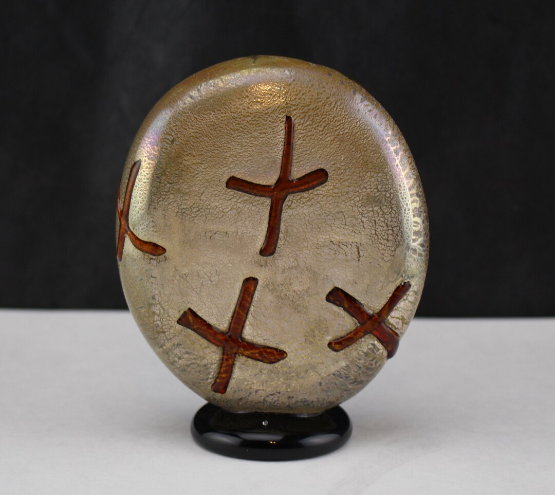 Art Glass Murano Art Glass Paperweight Gold Aventurine Amber Crosses
