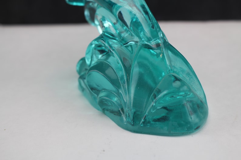 Vintage Fenton Art Glass Dolphin Cresting A Frosted Wave Aquamarine ...