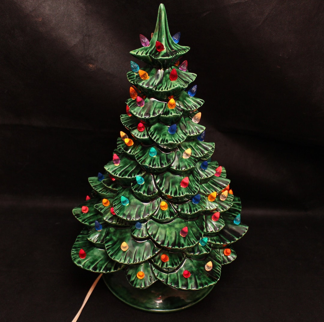 Large Ceramic Christmas Tree Colorful Bulbs Arnels 18.5 Tall-christmas ...