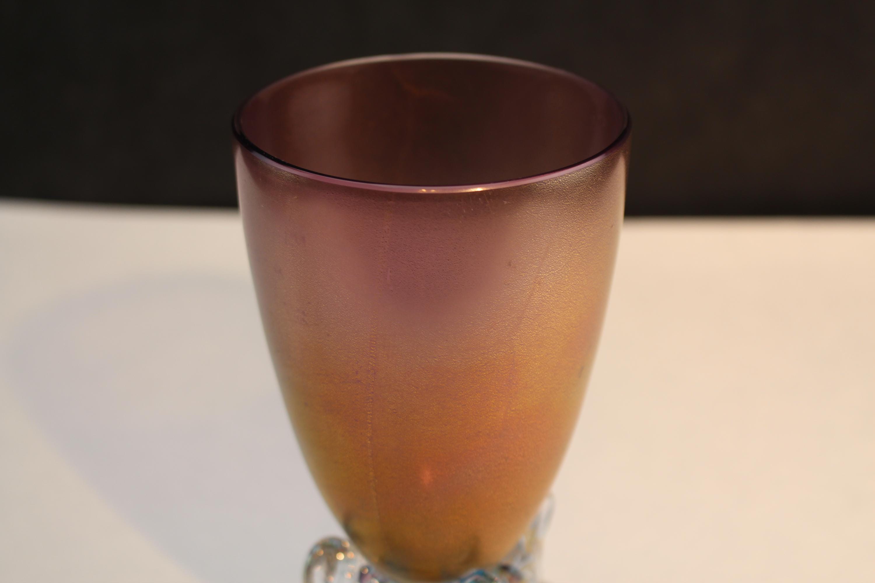 Murano Glass Chalice Amethyst and Gold Clear Base Signed Apostolato ...