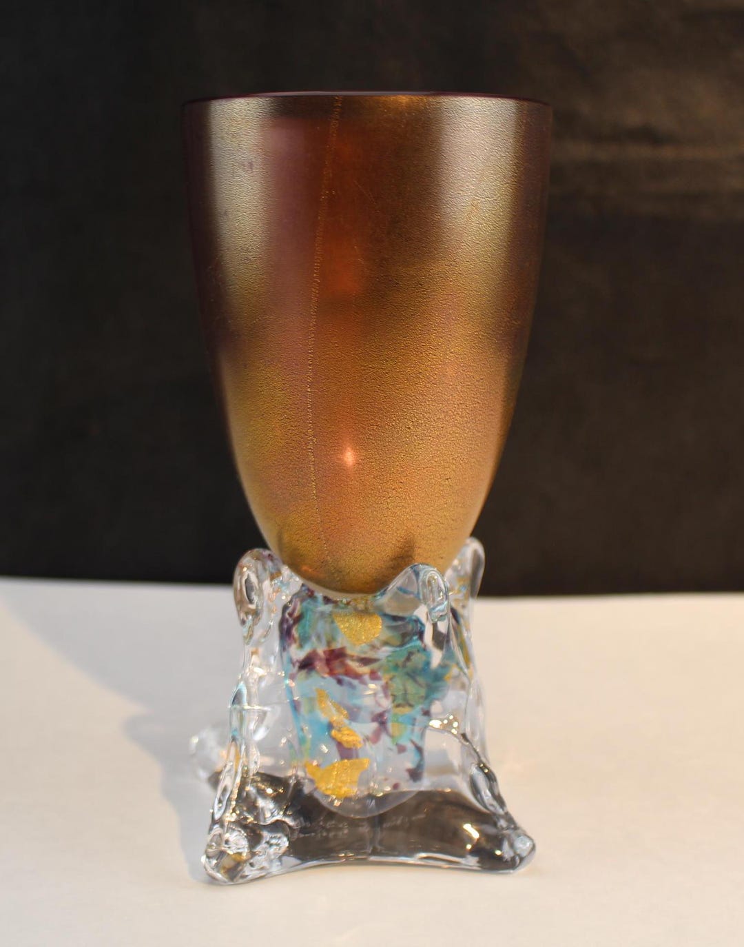 Murano Glass Chalice Amethyst and Gold Clear Base Signed Apostolato ...