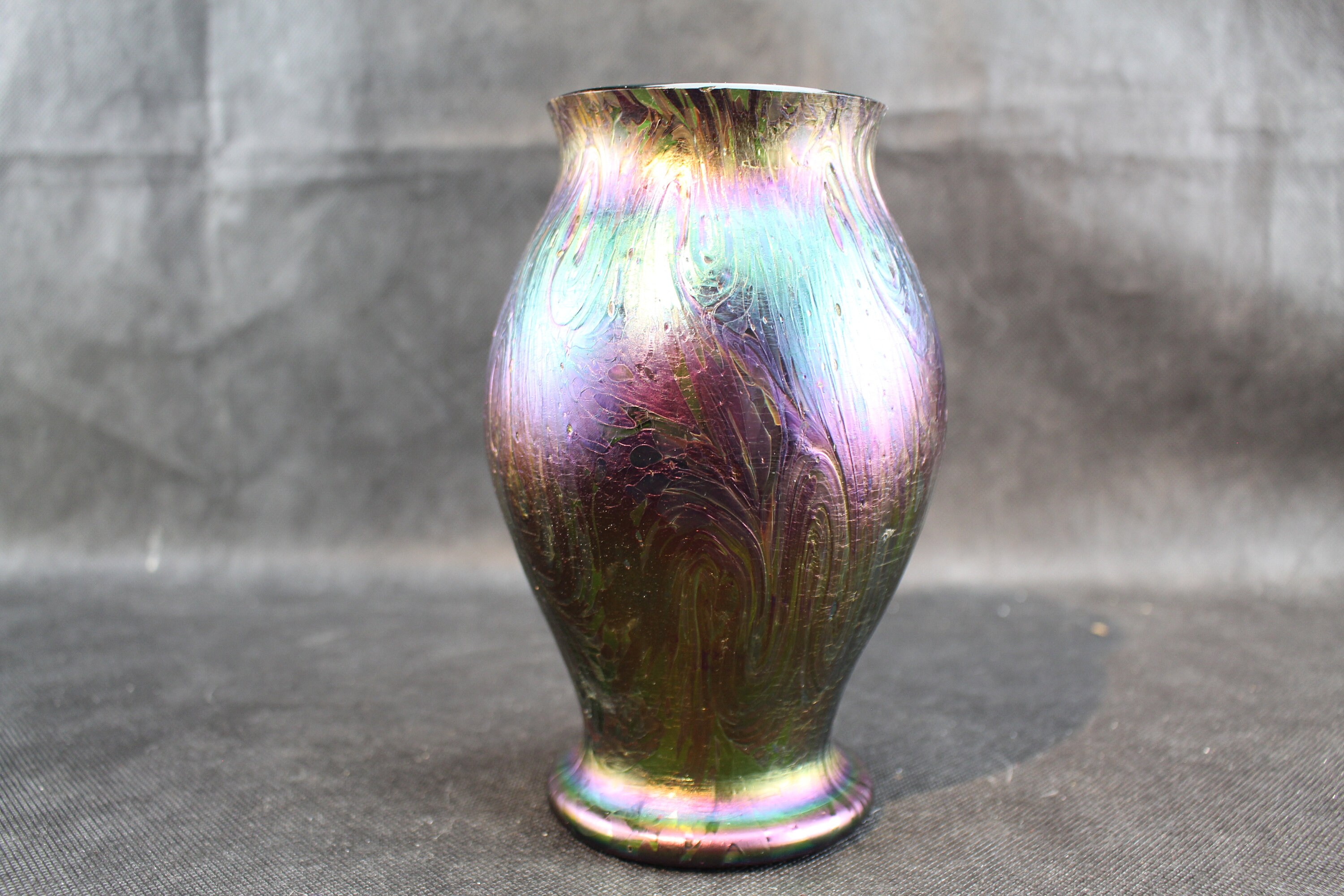 Loetz Style Art Glass Vase: Antique Iridescent Green Overlay, C1900 - Etsy