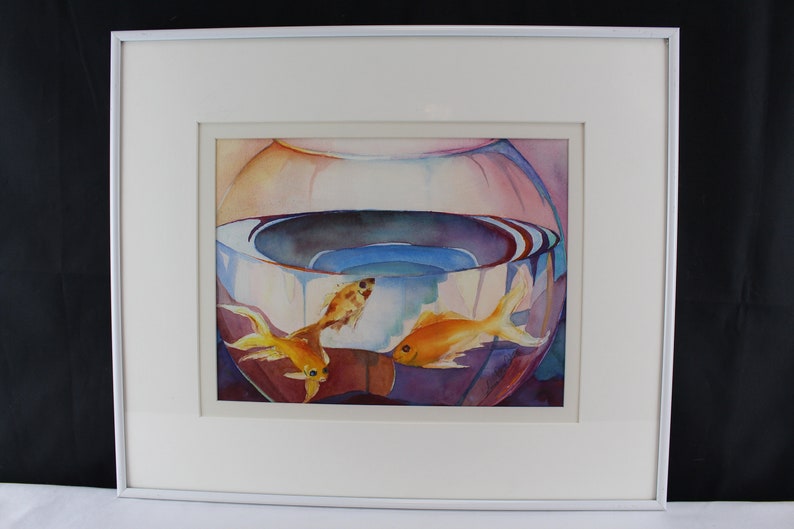 Vintage Watercolor Painting Fish Bowl Tropical Goldfish Susan Pitts ...