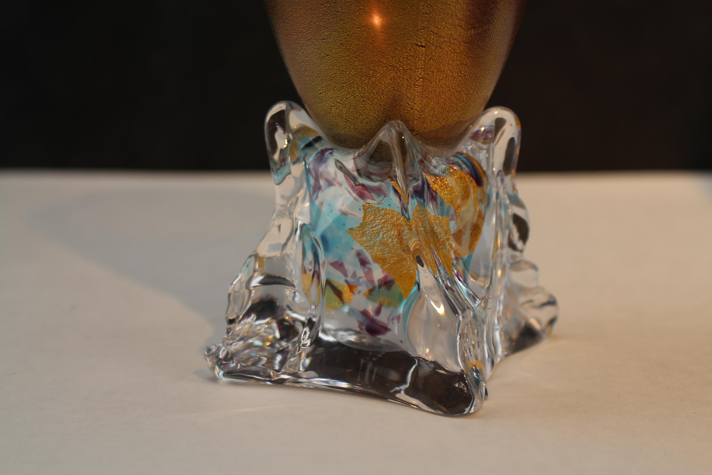 Murano Glass Chalice Amethyst and Gold Clear Base Signed Apostolato ...