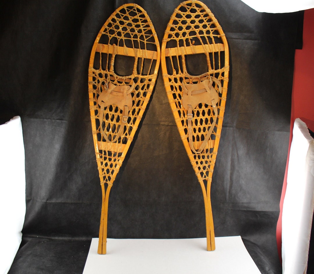 Pair of Classic Wood Snowshoes Medium Size With Good Straps-collectible ...