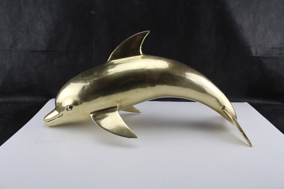 Large Brass Dolphin Sculpture/figurine 21" Long-hollywood Regency Home ...