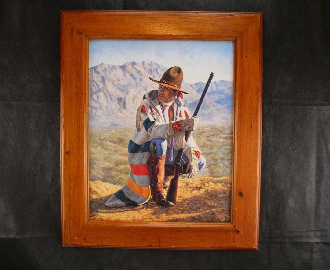 Lithograph Native American Man With Rifle "stalking the Buffalo"-km ...