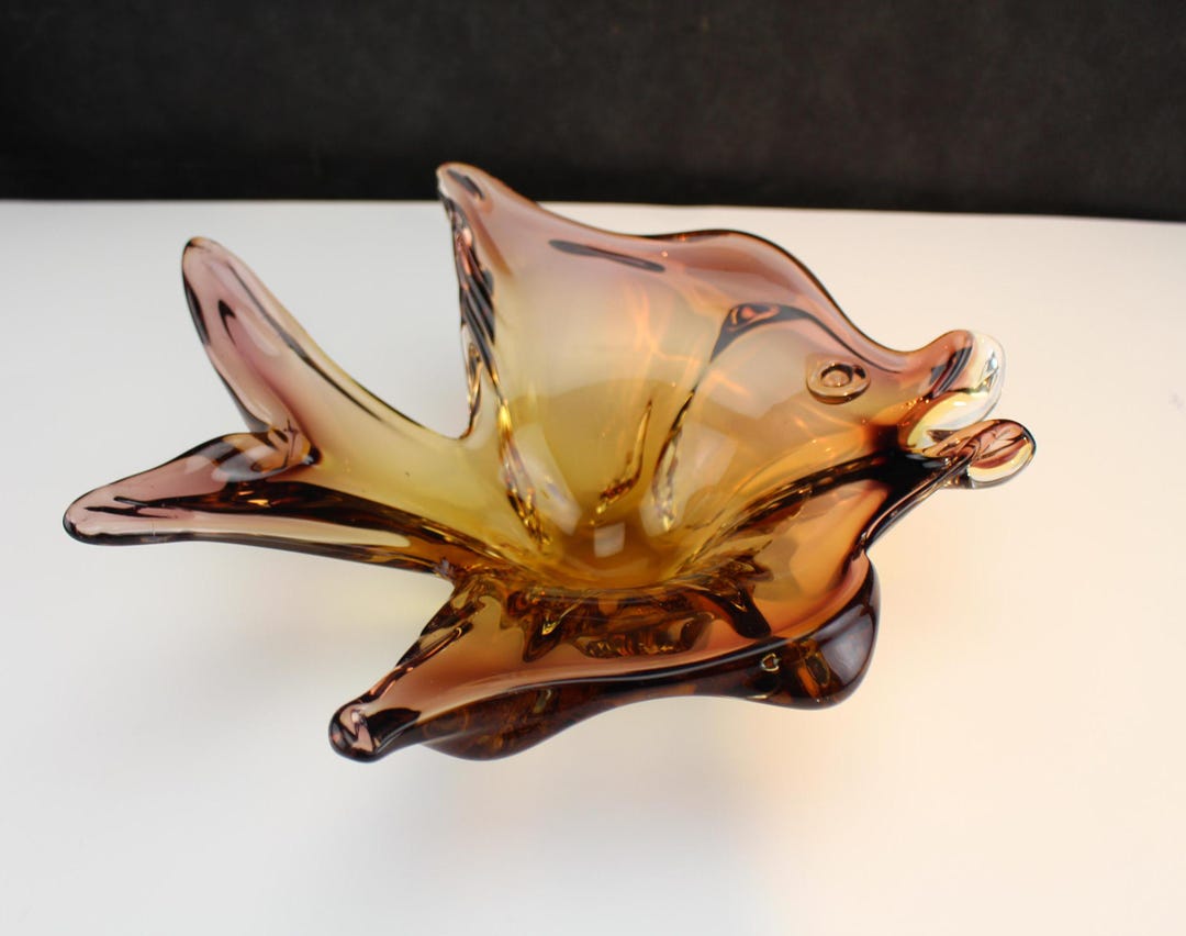 Murano Glass Fish Shaped Bowl Amber to Purple Collectible Interior Home ...