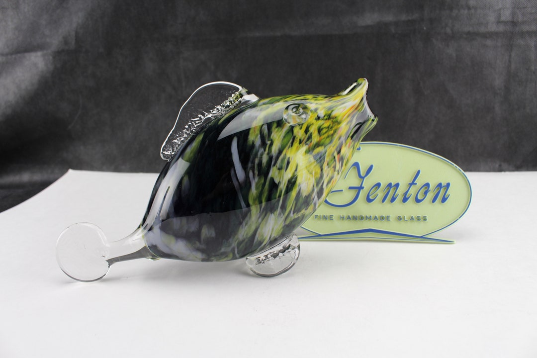 Fenton Art Glass Dave Fetty Fish Figurine OOAK Purple and Greens ...