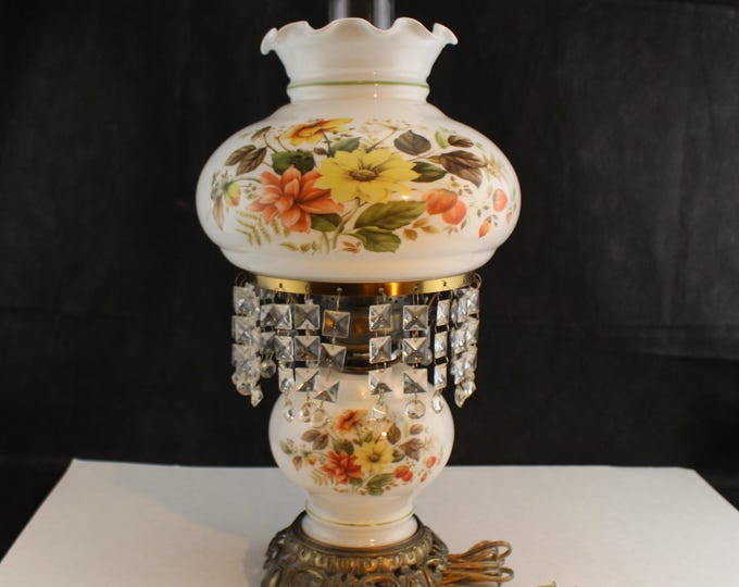 Victorian Glass Table Lamp-gwtw Electric Lamp Milk Glass With Flowers ...