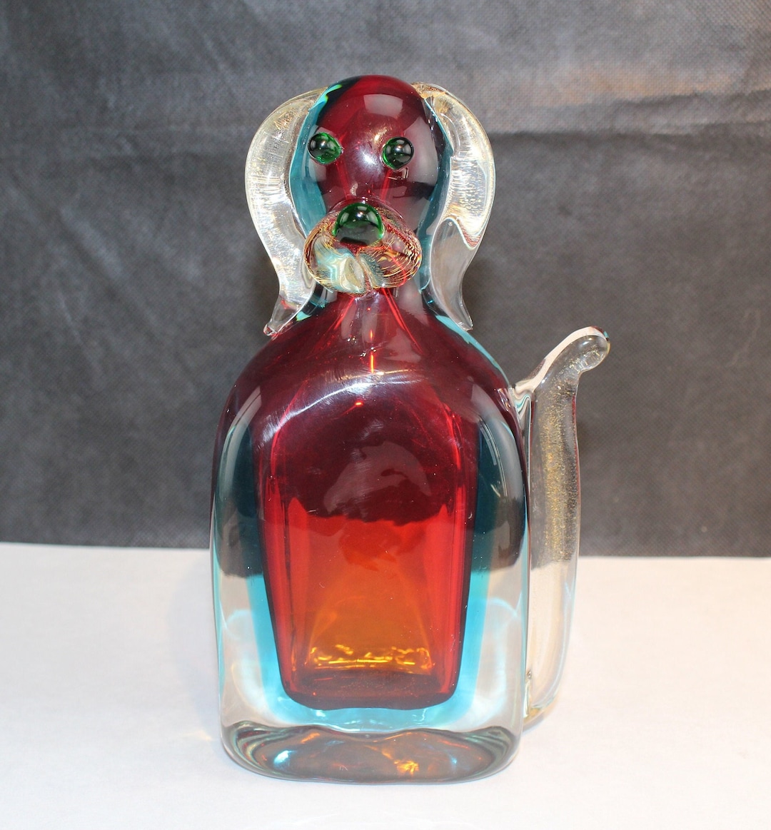 Murano Glass Dog Figurine Ferro & Lazzarini Bottle Shaped Sommerso Red ...