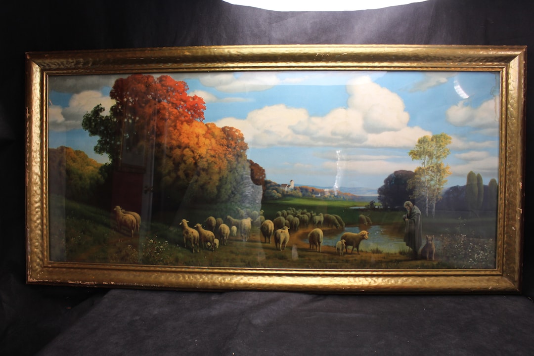 Picture/lithograph Hermann Rüdisühli 1864-1944 Herd of Sheep With ...