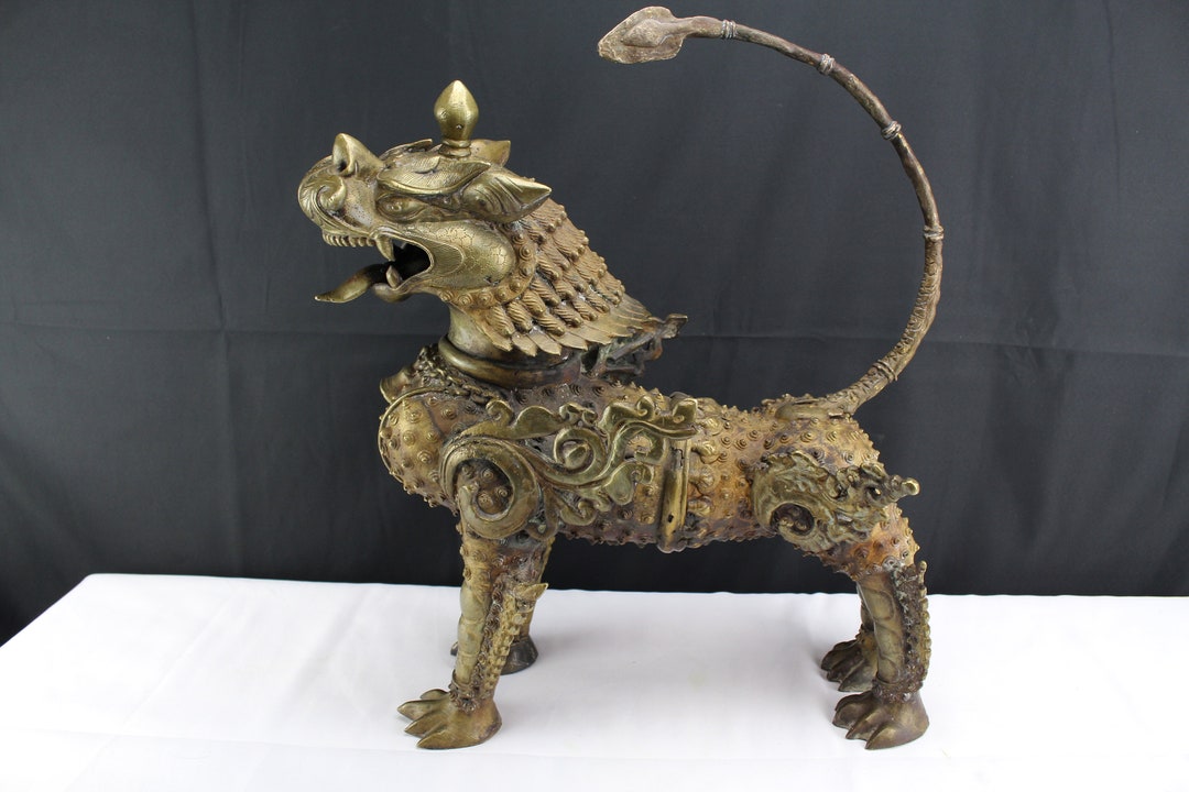 Antique Tibetan Bronze Snow Lion Statue (kylin/kirin) - Large 18" Rare ...