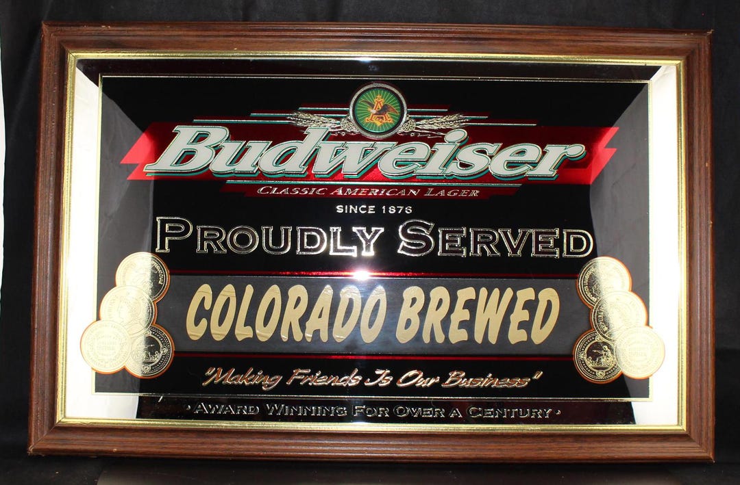 Budweiser COLORADO BREWED Mirrored Foiled Framed Mancave Bar Sign ...