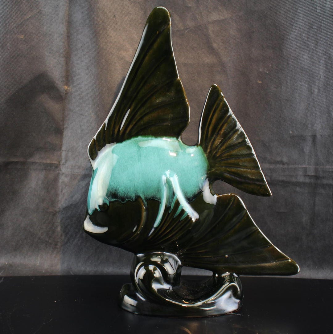 Ceramic Fish Figurine-blue Mountain Pottery Angelfish Green and Blue ...