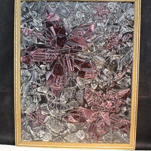 Suncatcher Broken Glass Art in Frame Cranberry Flowers Clear Background ...