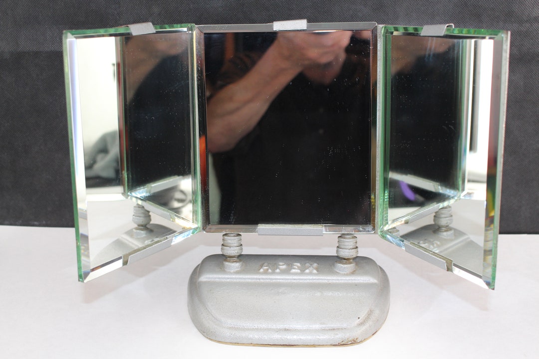 Table Top Industrial Art Deco Triple Beveled Mirrors by Apex Silver ...