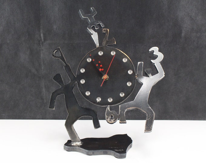 Clock 1997 Keith Haring Style Signed Mark Indursky Cut Steel Postmodern ...