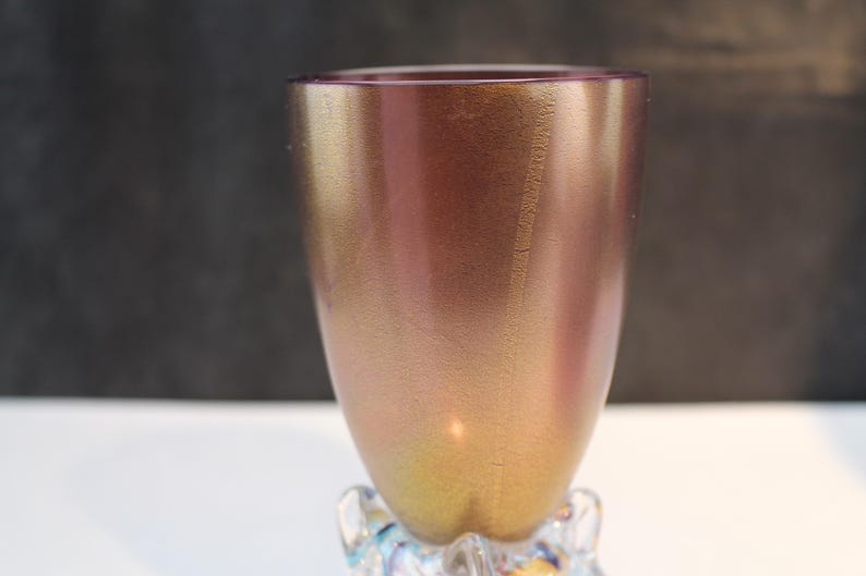 Murano Glass Chalice Amethyst and Gold Clear Base Signed Apostolato ...