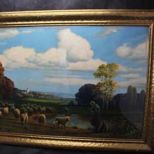 Picture/lithograph Hermann Rüdisühli 1864-1944 Herd of Sheep With ...