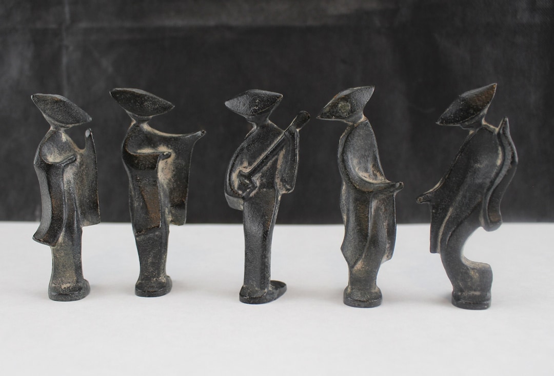 Five Geisha Dolls Dancing Musician Cast Iron Figurines Japanese Mid ...