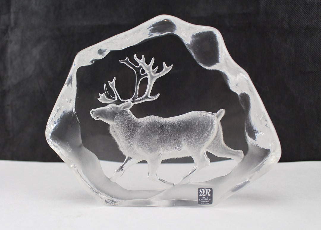 Mats Jonasson Crystal Moose Figurine Paperweight, Signed-collectible ...