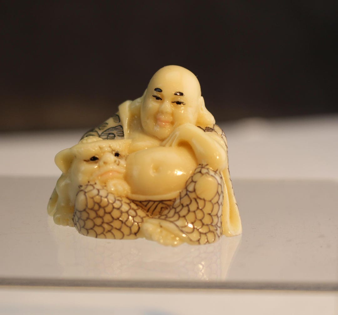 Netsuke Bead Mini Carved Figurine Alabaster Resin Buddha & Foo Dog ...