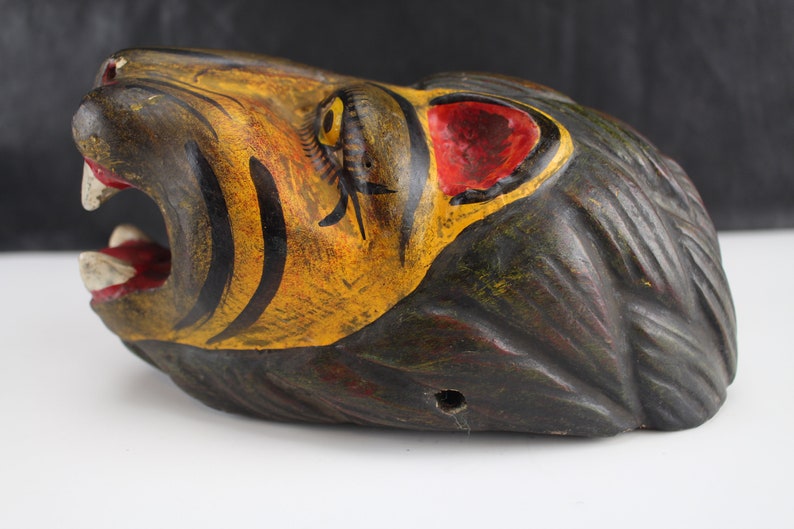 Tribal Lion Mask Carved Wood Big Cat Hand Painted-collectible - Etsy